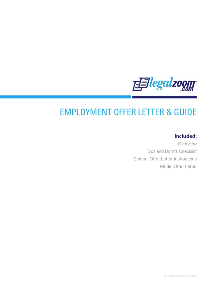 Employment Offer Letter & Guide: Included | Download Free PDF | At Will ...