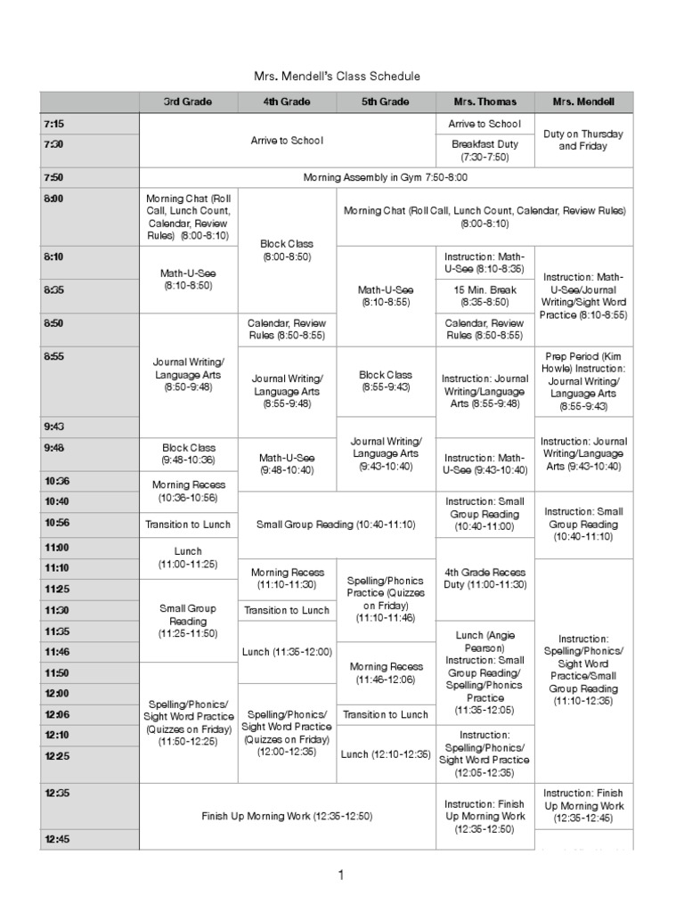 Mendell Schedule 2017 Public | PDF | Phonics | Linguistics