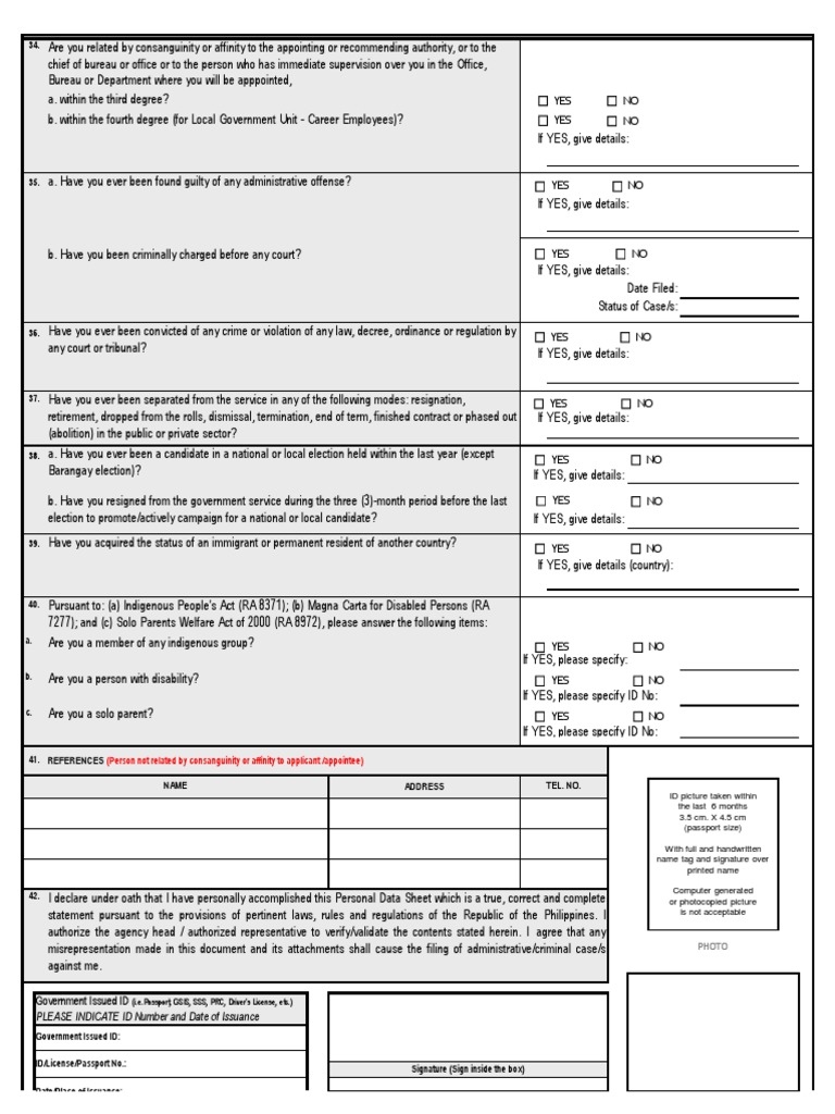 CS Form No. 212 Revised Personal Data Sheet 04 PDF | PDF | Passport ...