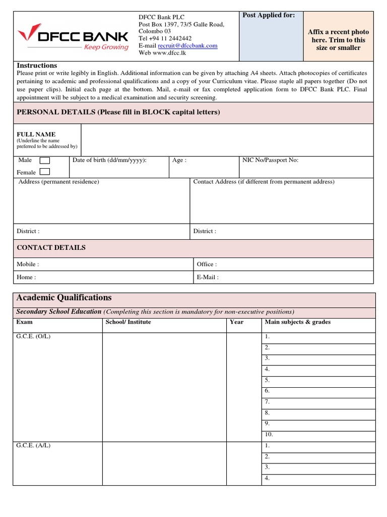 DFCC Bank Application-2 | PDF | Mail | Professional Certification