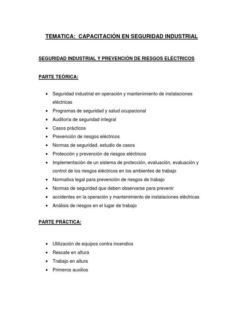 Tematica Cap. Seguridad Industrial | PDF