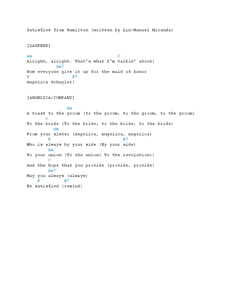 Satisfied from Hamilton musical song lyrics | PDF