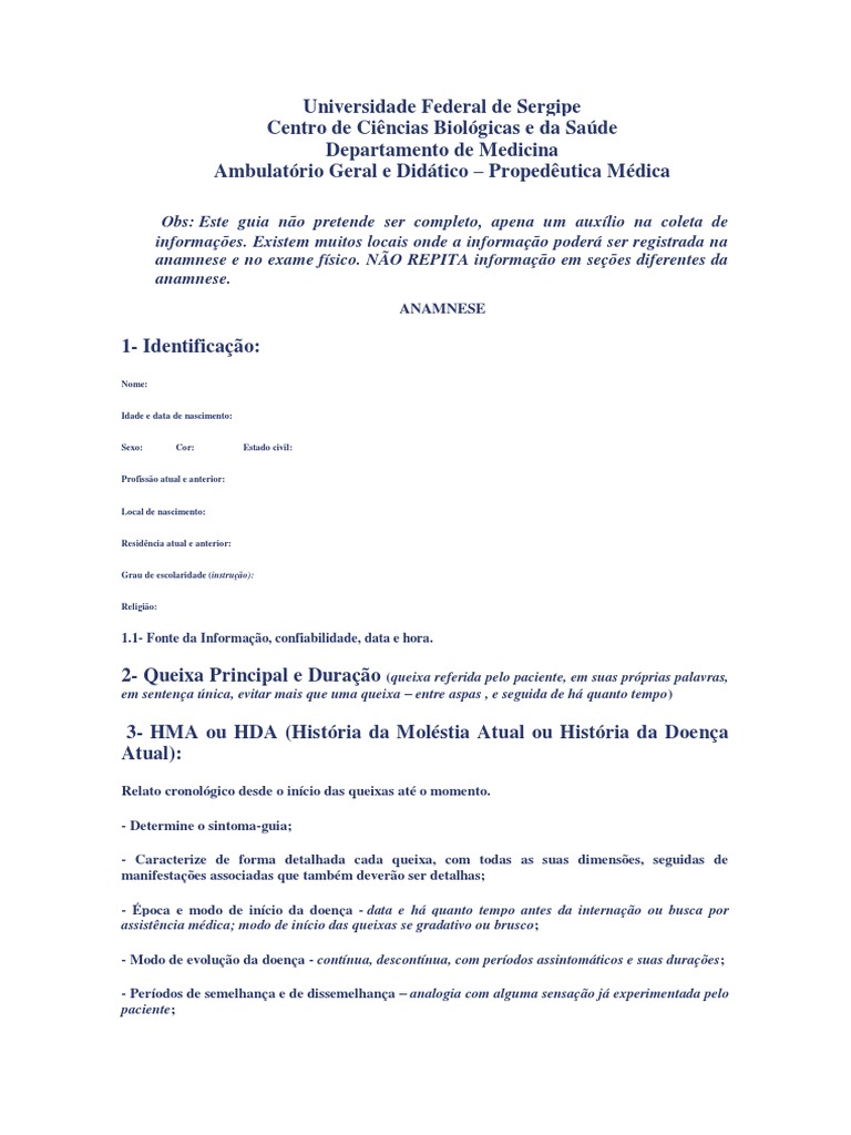 Modelo Anamnese | Download grátis PDF | Medicina Clínica ...