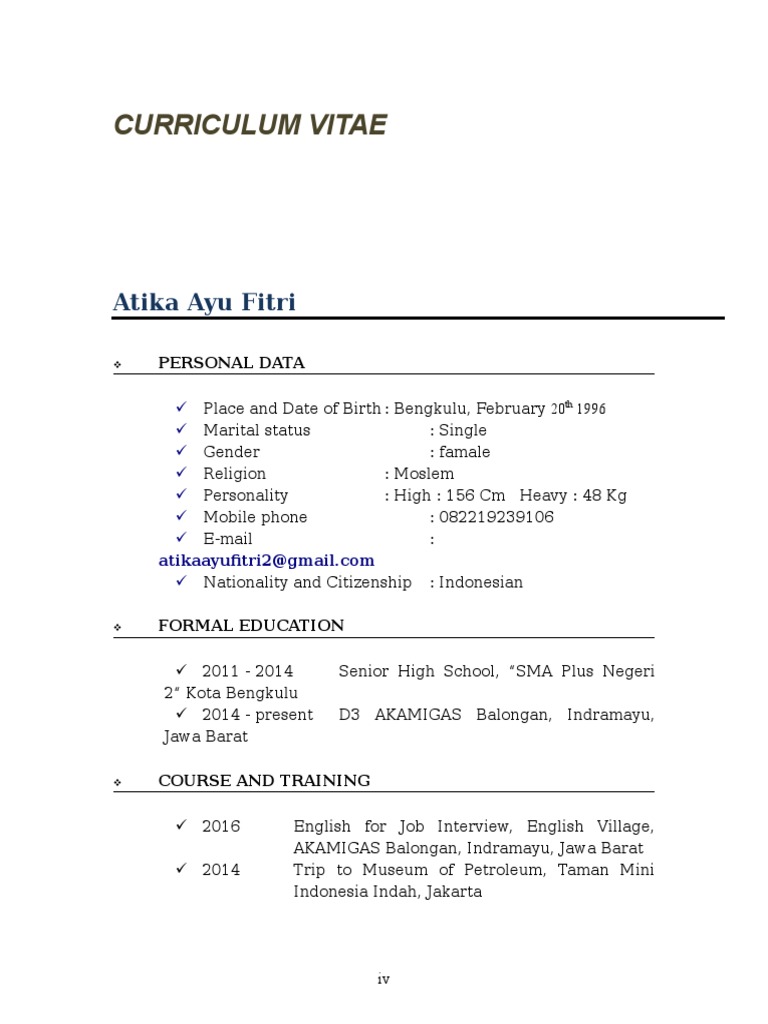 Curriculum Vitae: Atika Ayu Fitri | PDF