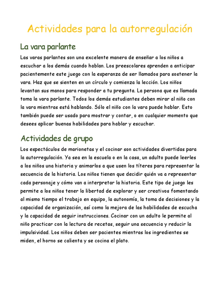 Actividades para La Autorregulación | PDF | Educación de la primera ...