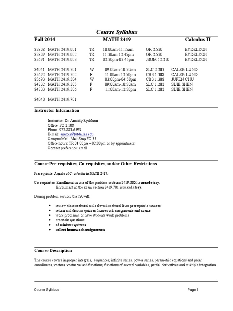 Math 2419 | PDF | Quiz | Homework