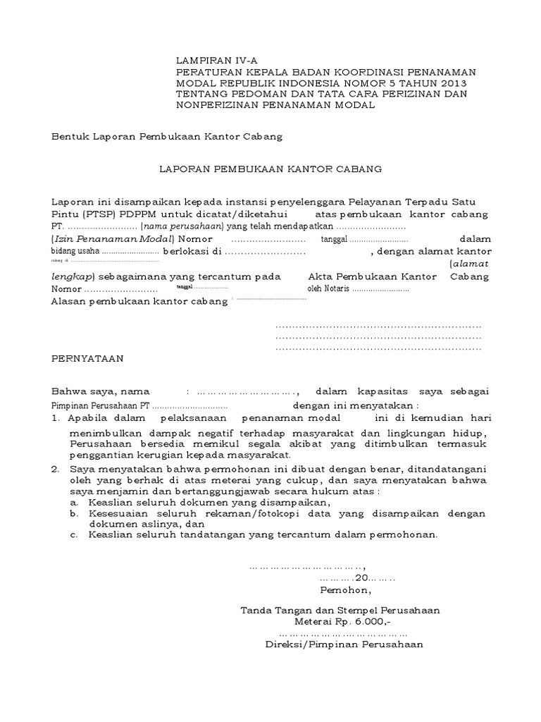 09.formulir Pembukaan Kantor Cabang | PDF