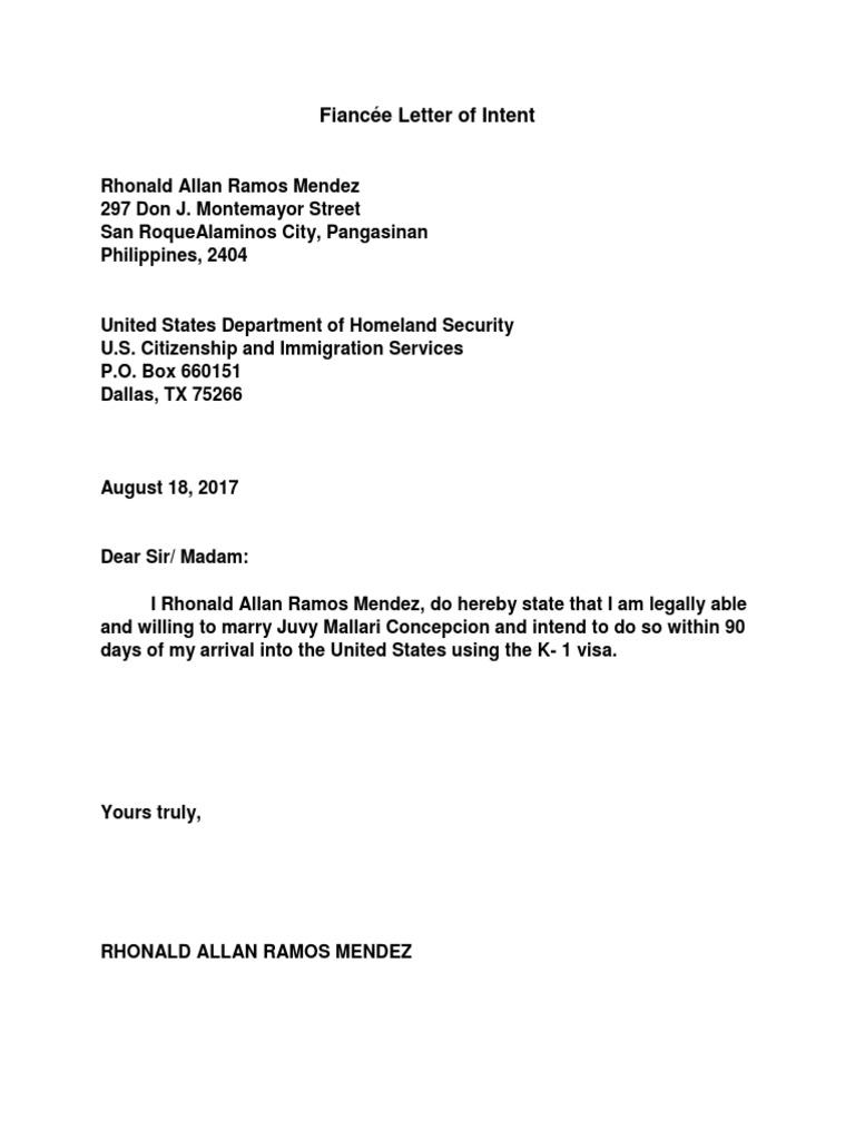 Fiancée Letter of Intent | PDF