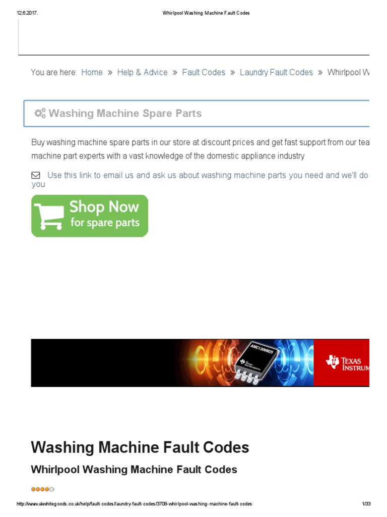 Whirlpool Washing Machine Fault Codes PDF | PDF | Washing Machine ...