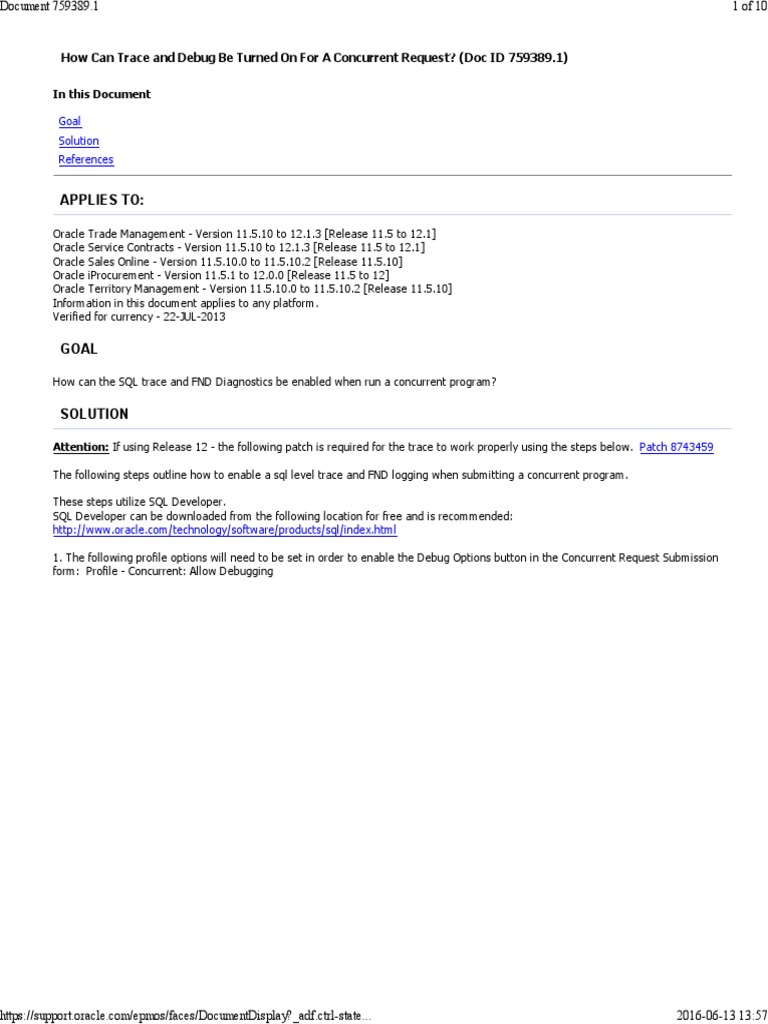 How Can Trace and Debug Be Turned On For A Concurrent Request (Doc ID ... How Can Trace and Debug Be Turned On For A Concurrent Request (Doc ID ...