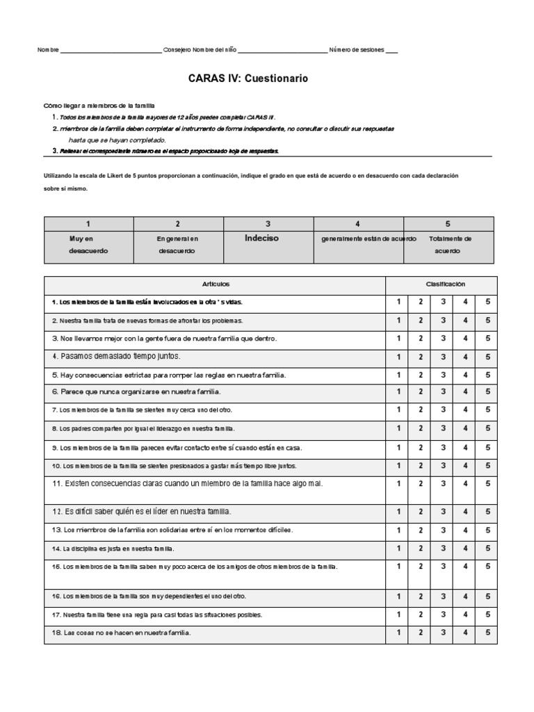 FACES IV Questionnaire - En.es | PDF | Toma de decisiones | Agitación