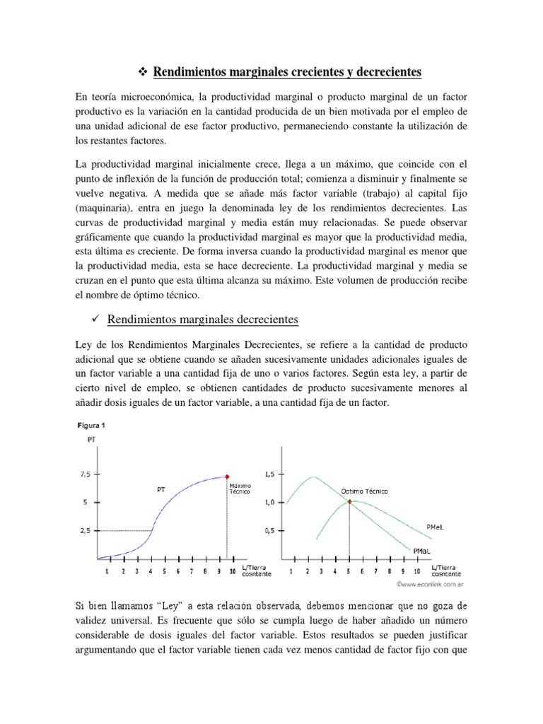 Rendimientos Marginales Crecientes y Decrecientes | Producción y ...