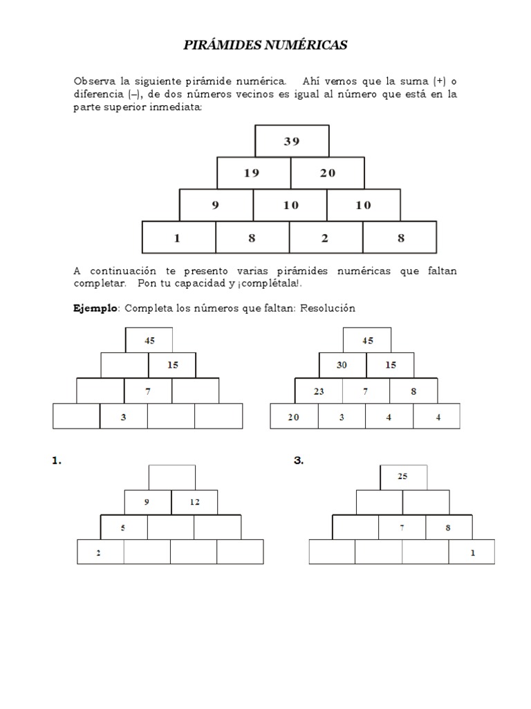 Completa Pirámides Numéricas | PDF | Enseñanza de matemática | Ocio