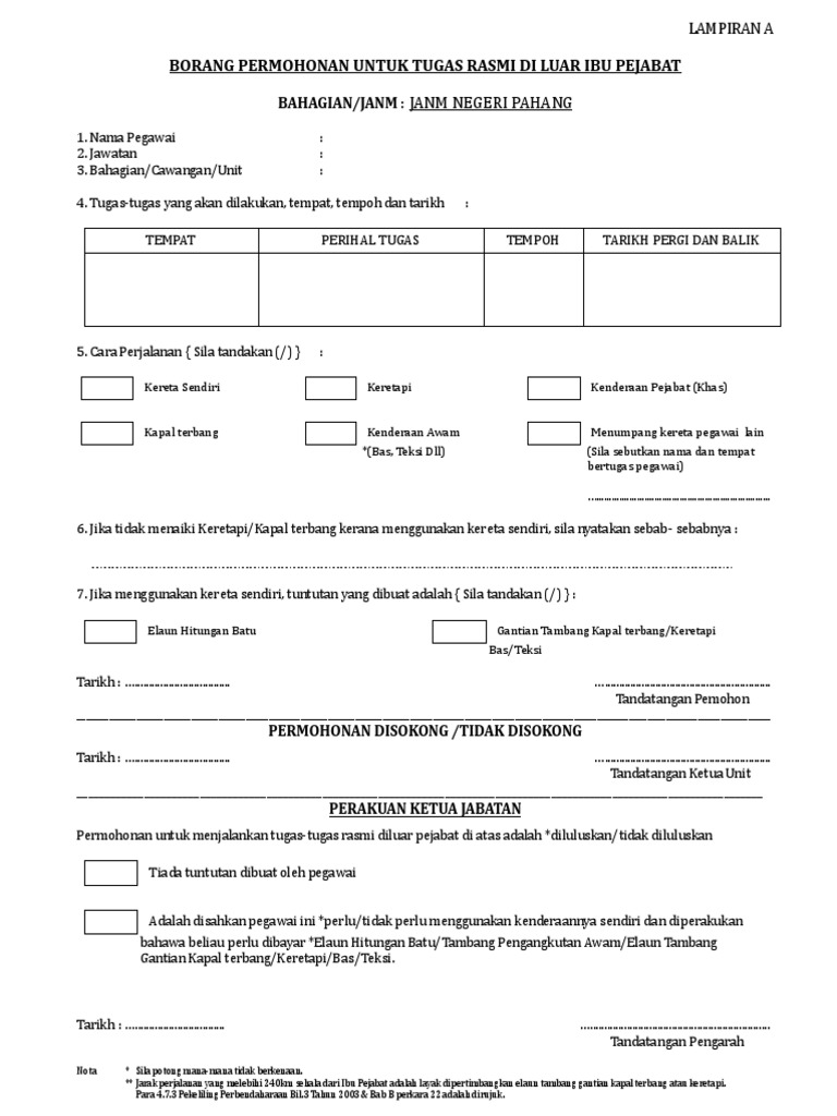 Permohonan Bertugas Rasmi Di Luar Ibu Pejabat PDF | PDF