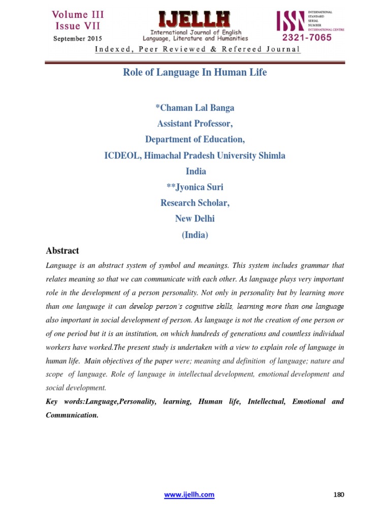 Role of Language in Human Life. | PDF | Language Development | Child ...
