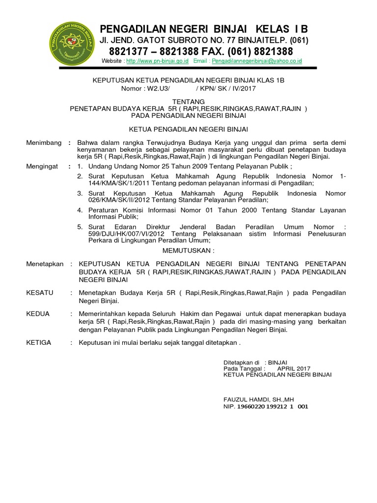 Penetapan Budaya Kerja 5r (Rapi, Resik, Ringkas, Rawat, Rajin ...