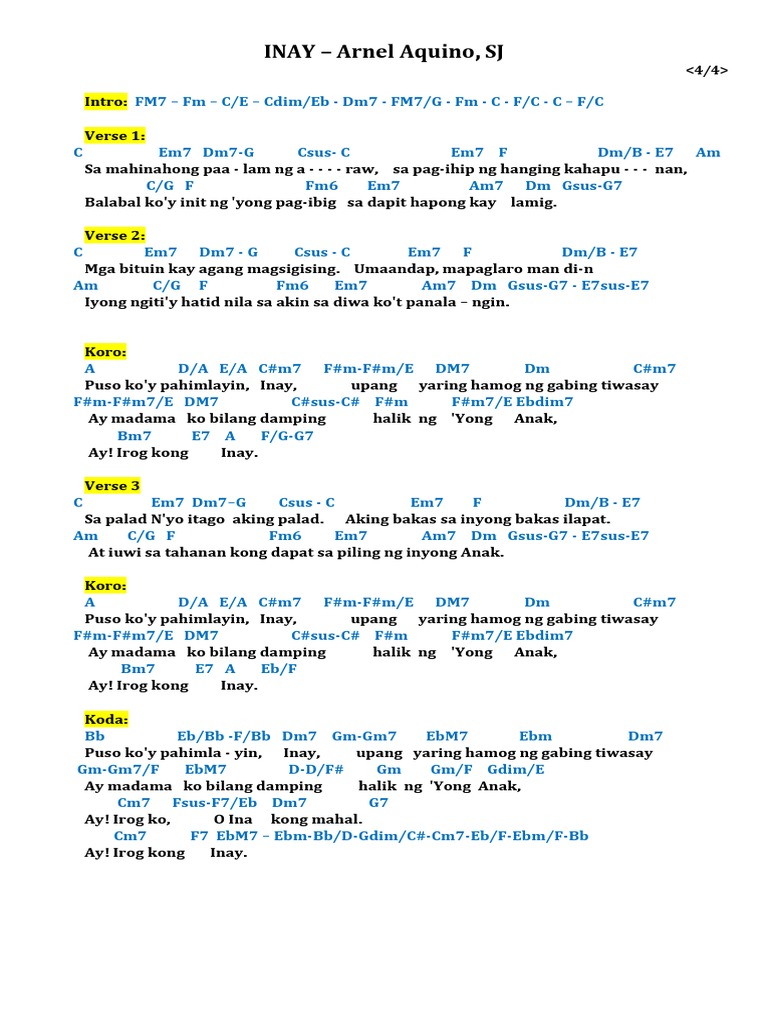 Inay - Arnel Aquino, SJ (Key of C) | PDF