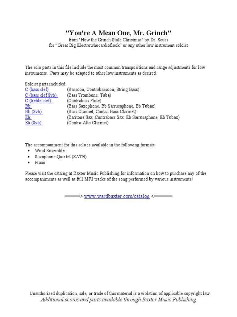 Grinch Solo | PDF | Saxophone | Woodwind Instruments