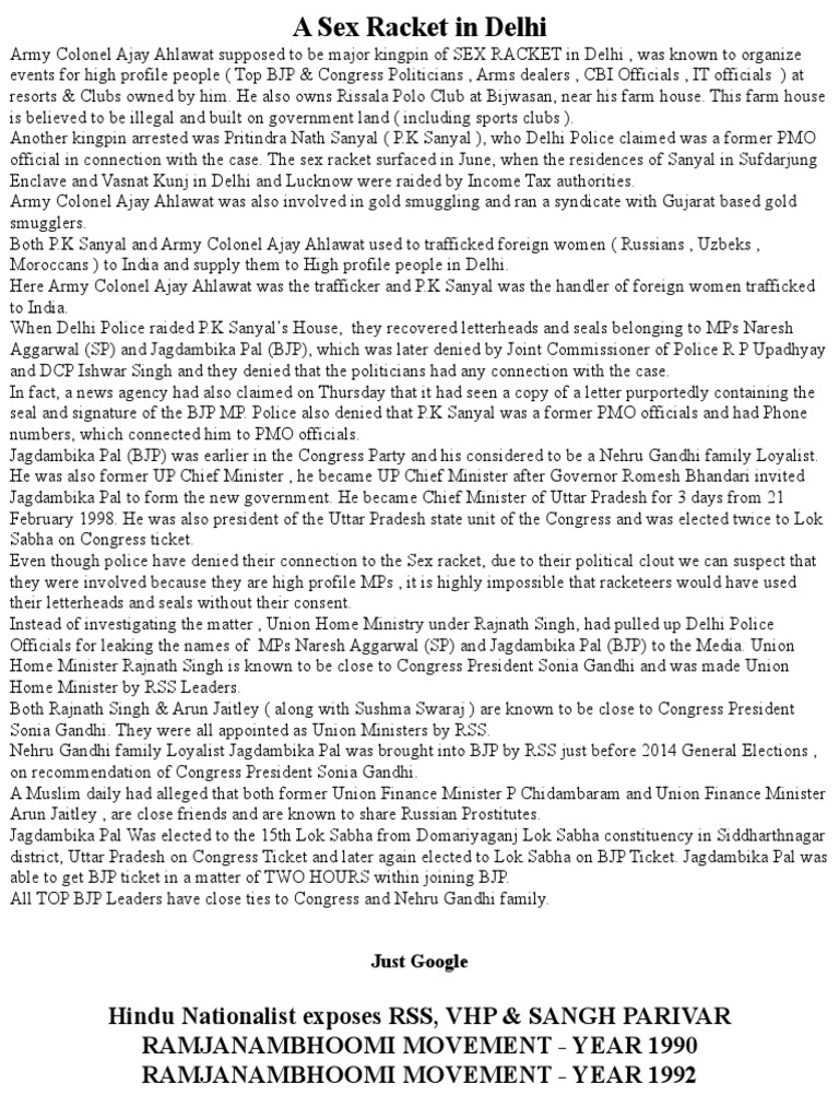 A Sex Racket In Delhi Pdf Bharatiya Janata Party Indian National Congress