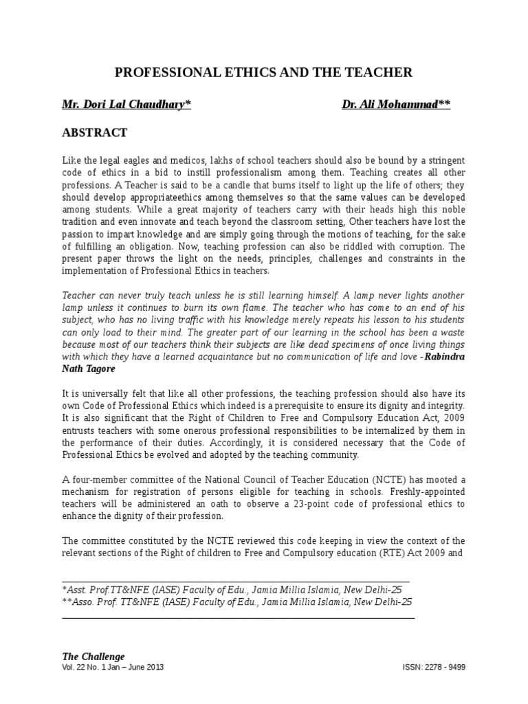 Professional Ethics and The Teacher | PDF | Profession | Teachers