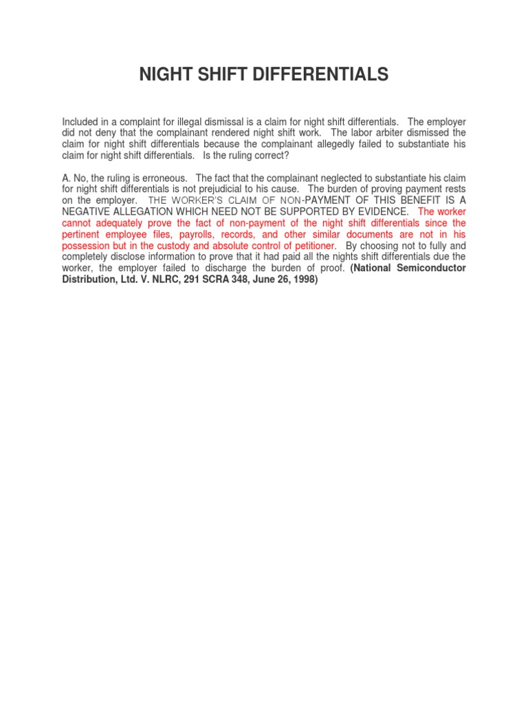 NLRC Night Shift Differentials | PDF