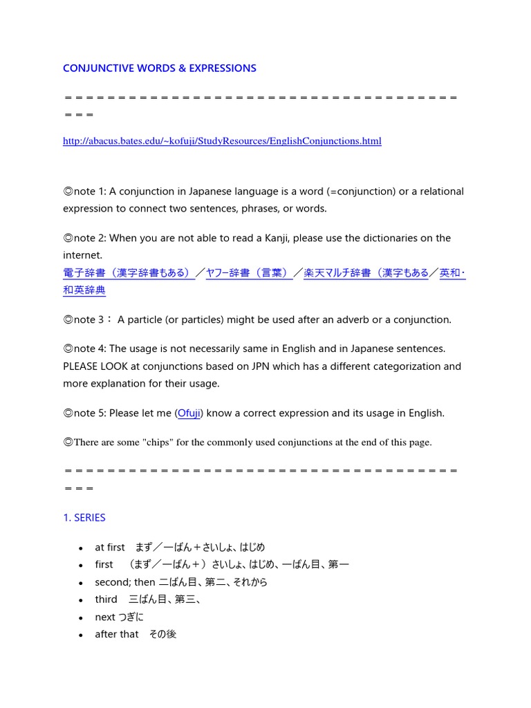 Japanese Conjunctions and Connectives | PDF | Sentence (Linguistics ...
