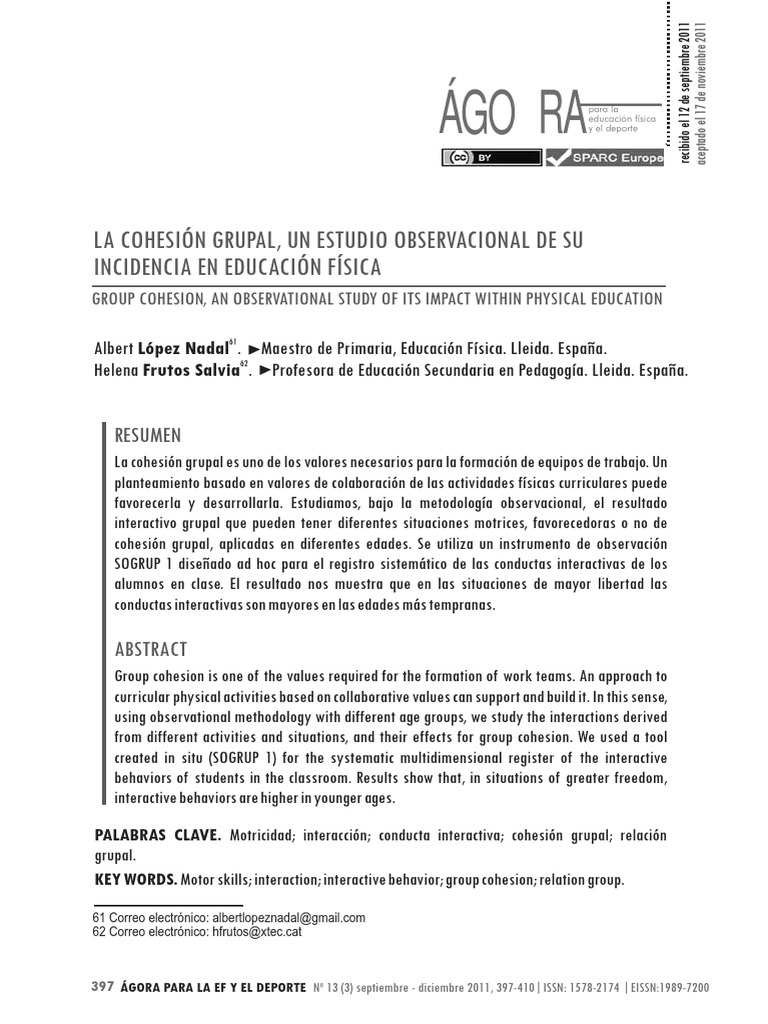 Cohesion Grupal PDF | PDF | Cohesión grupal | Educación Física