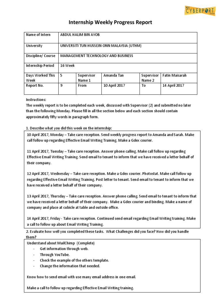 Weekly Internship Progress Report | PDF | Email | Cyberspace