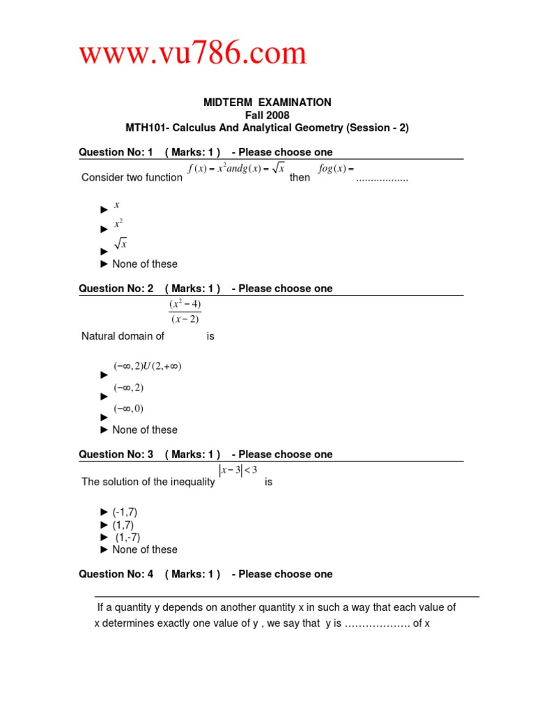 MTH101 Math Solved | PDF | Line (Geometry) | Trigonometric Functions