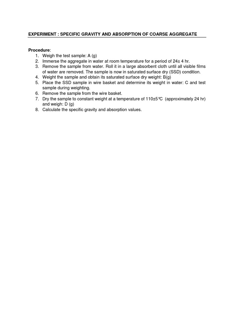 Specific Gravity and Absorption of Coarse Aggregate | PDF | Technology ...