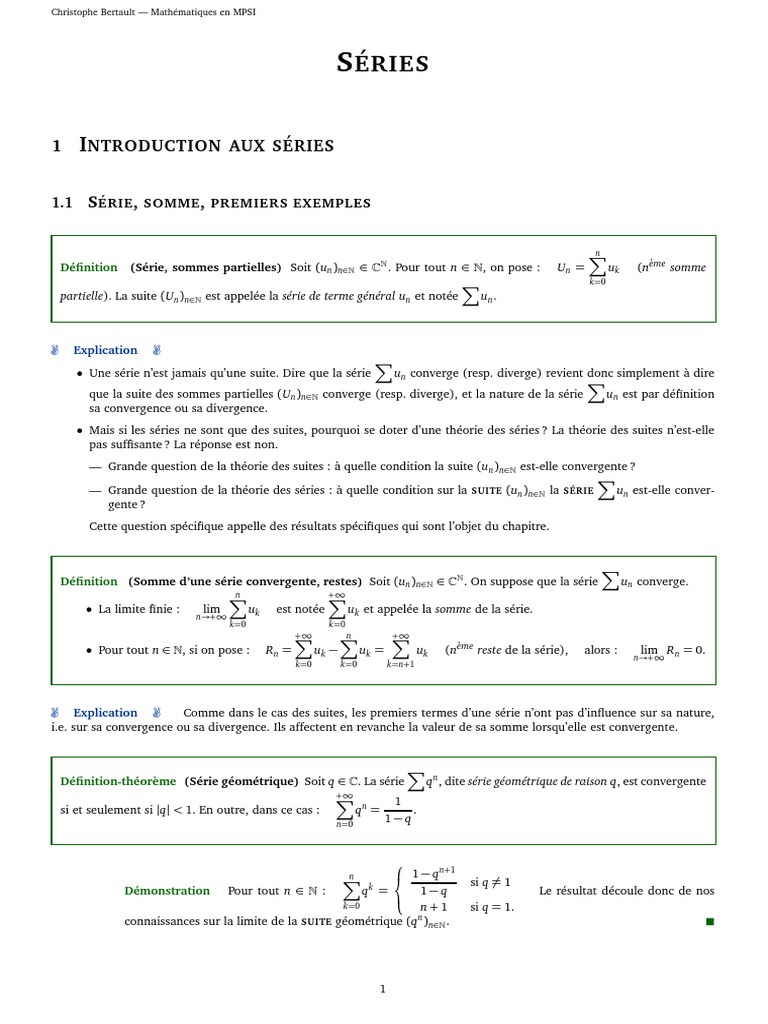 Introduction aux séries en MPSI | PDF | Série (mathématiques) | Calcul