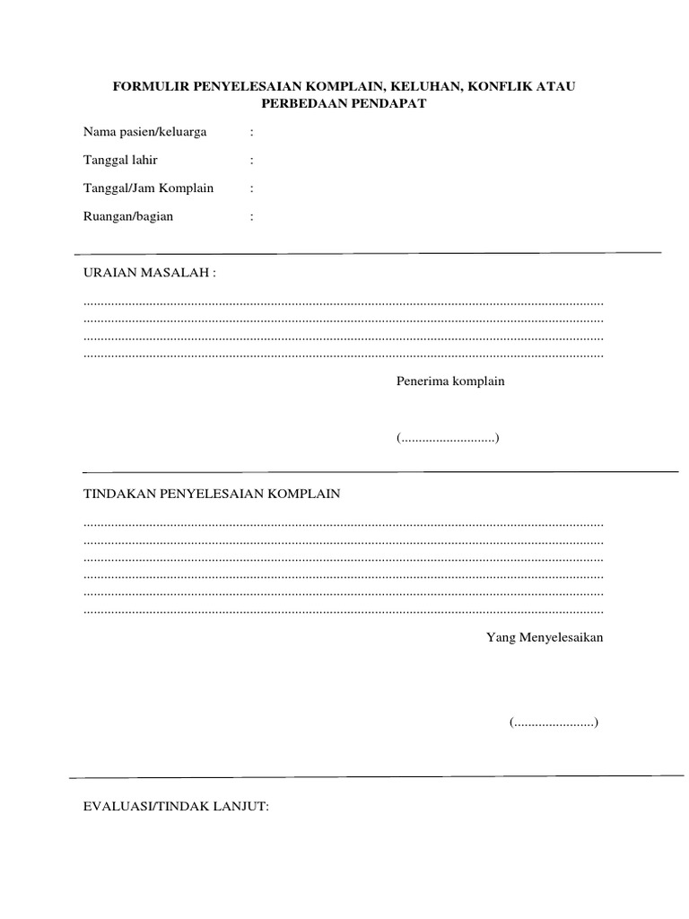 Formulir Penyelesaian Komplain | PDF