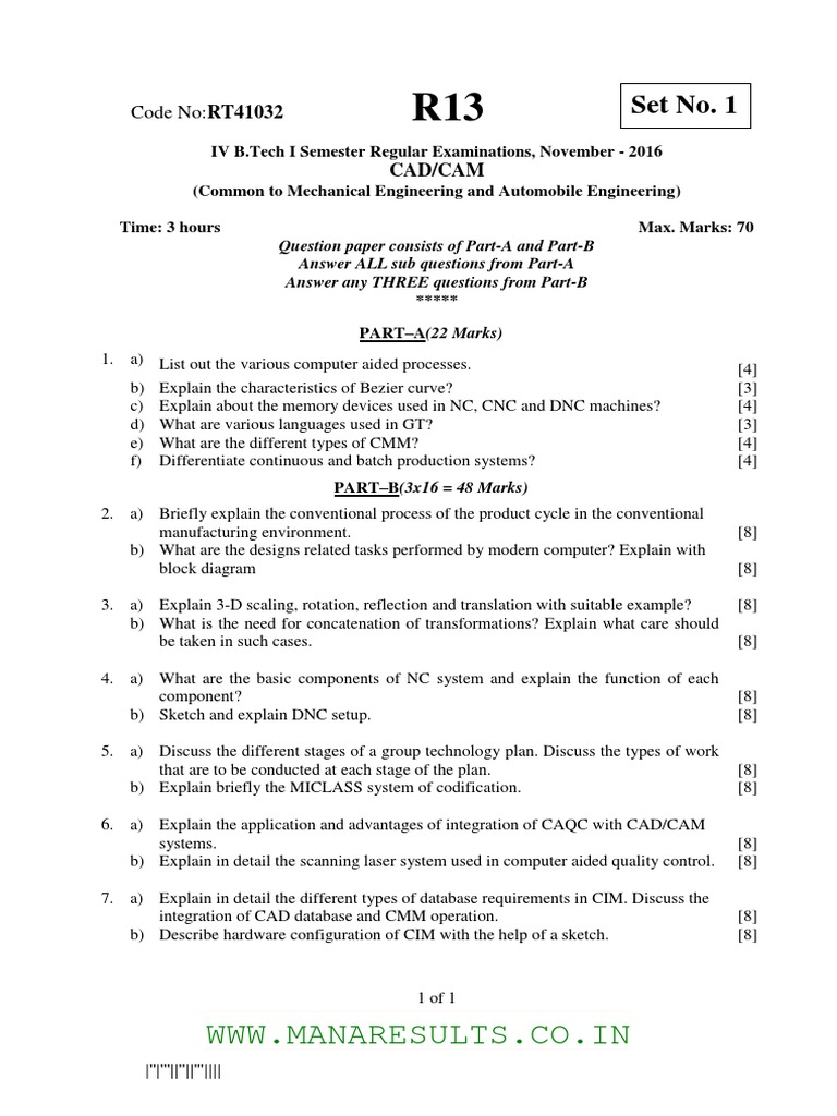 Cad Cam Previous Paper Jntuk | PDF | Computer Aided Design | Numerical ...