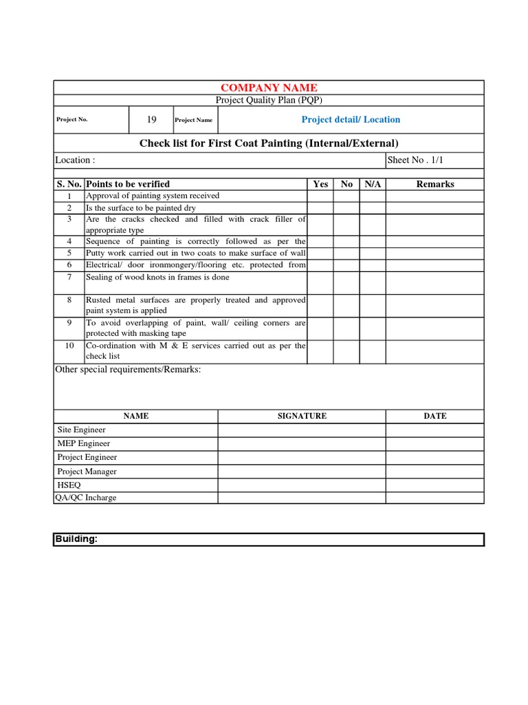 First Coat Painting Inspection Checklist | PDF