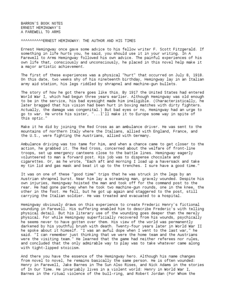 Hemingway's Wounds in Farewell to Arms | PDF | Ernest Hemingway | Narration