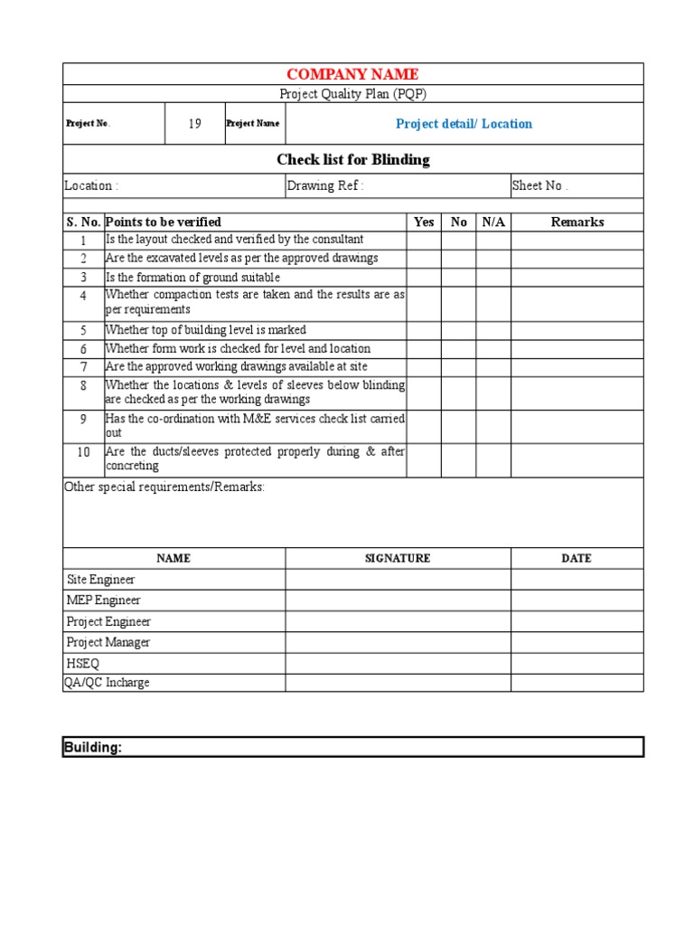 Blinding Checklist for Project Quality Plan | PDF