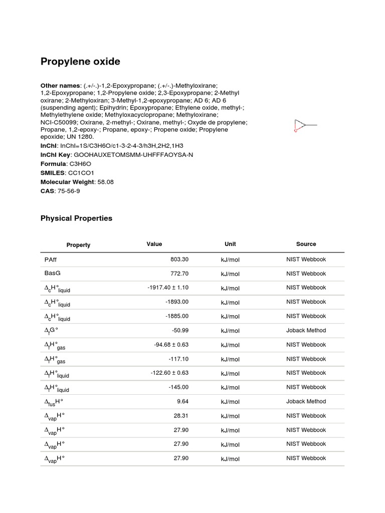 Propylene Oxide (Chemeo Chemical) | PDF | Thermodynamic Properties ...