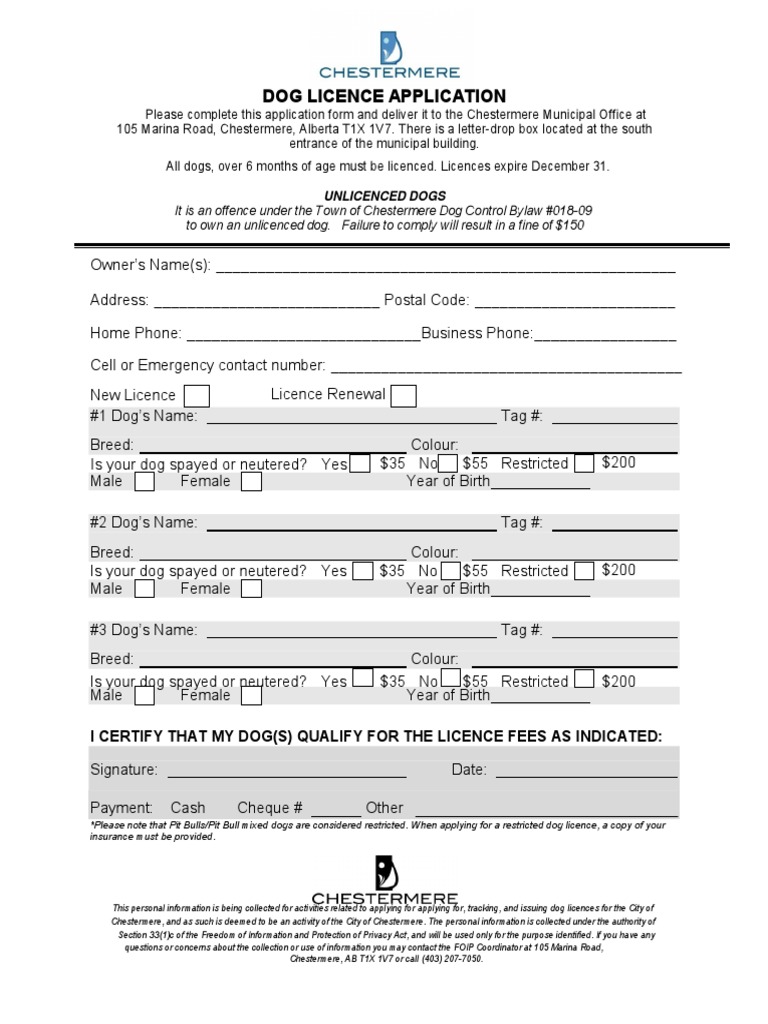 Applying for a Dog Licence in Chestermere, Alberta: Instructions and ...
