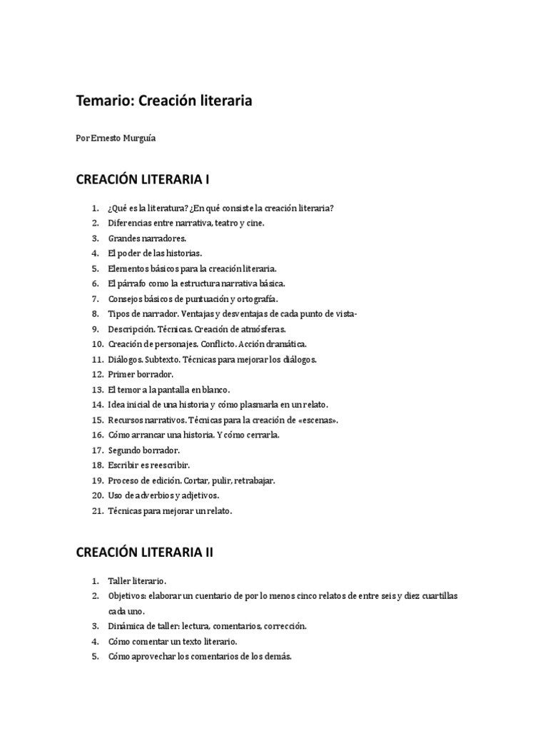 Temario Creación Literaria | PDF
