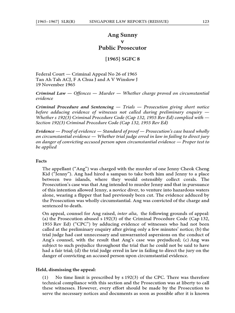 Sunny Ang v PP: Murder Appeal Summary | PDF | Criminal Procedure In ...