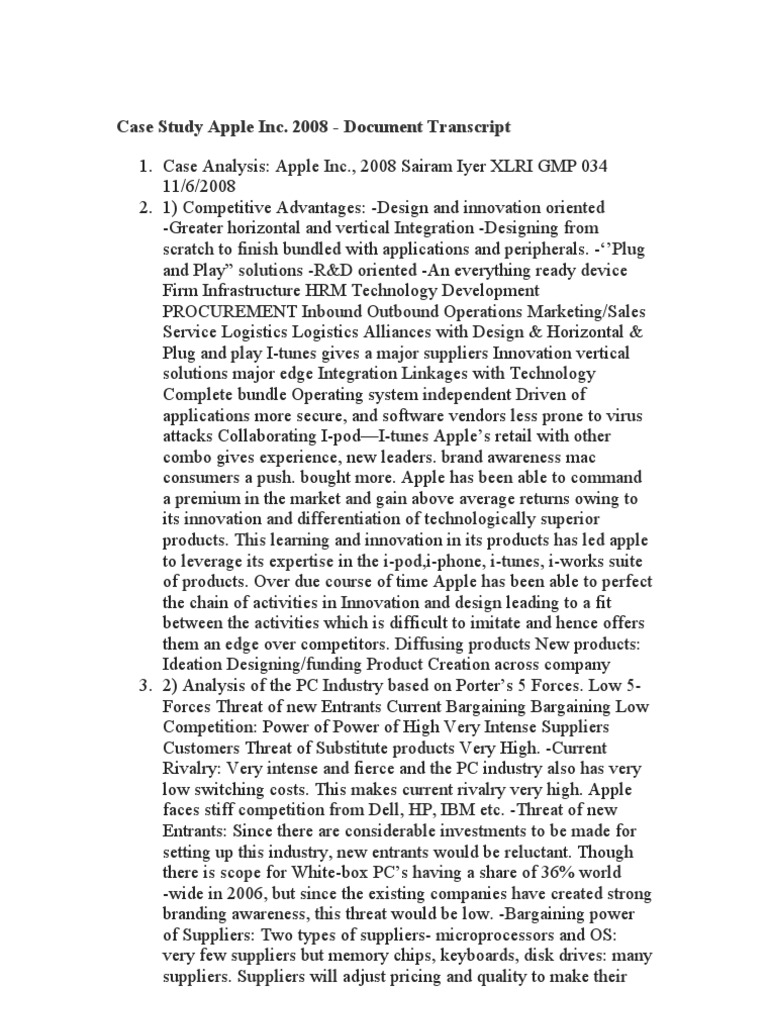 Case Study Apple Inc | PDF | Macintosh | Apple Inc.