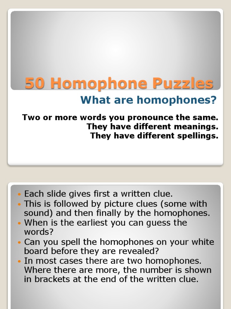 50 Homophone Puzzles: What Are Homophones? | PDF | Leisure