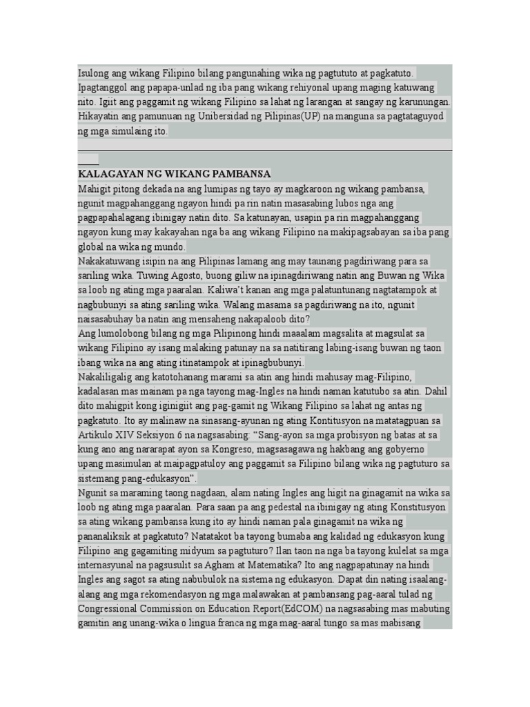 Bilinguwal at Pagsulong NG Wika | PDF