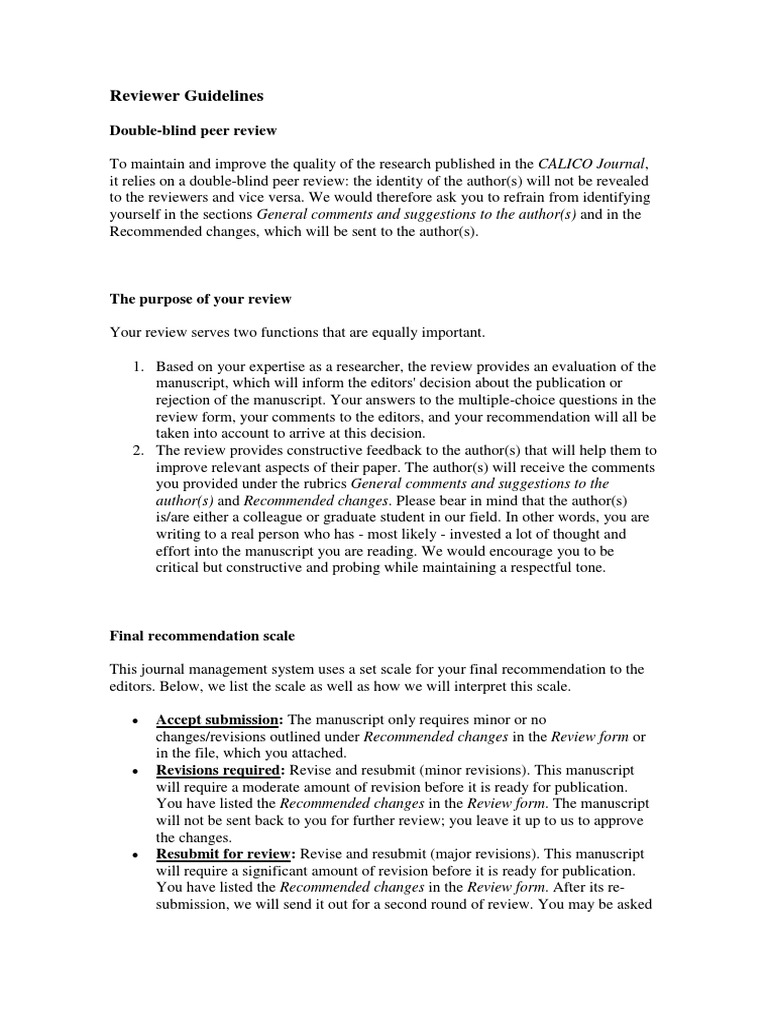 Reviewer Guidelines: Author(s) and Recommended Changes. Please Bear in ...