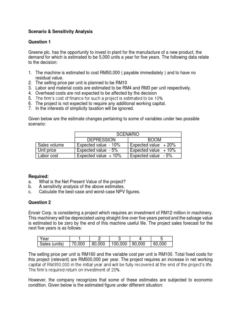 Sensitivity Analysis of Investment Project Scenarios: Net Present Value ...