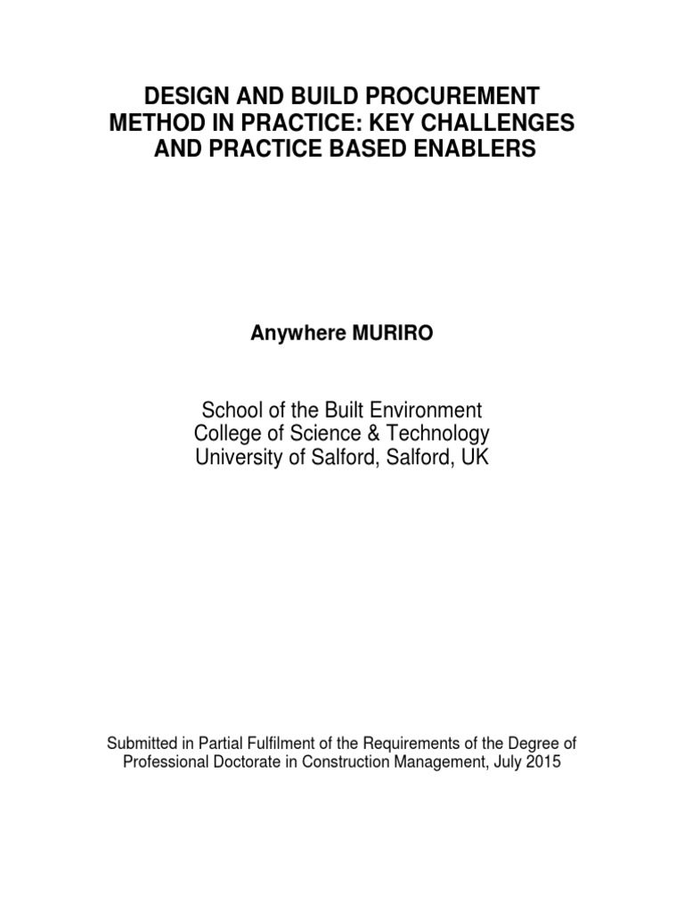 Design and Build Procurement Method in Practice | PDF | Procurement ...