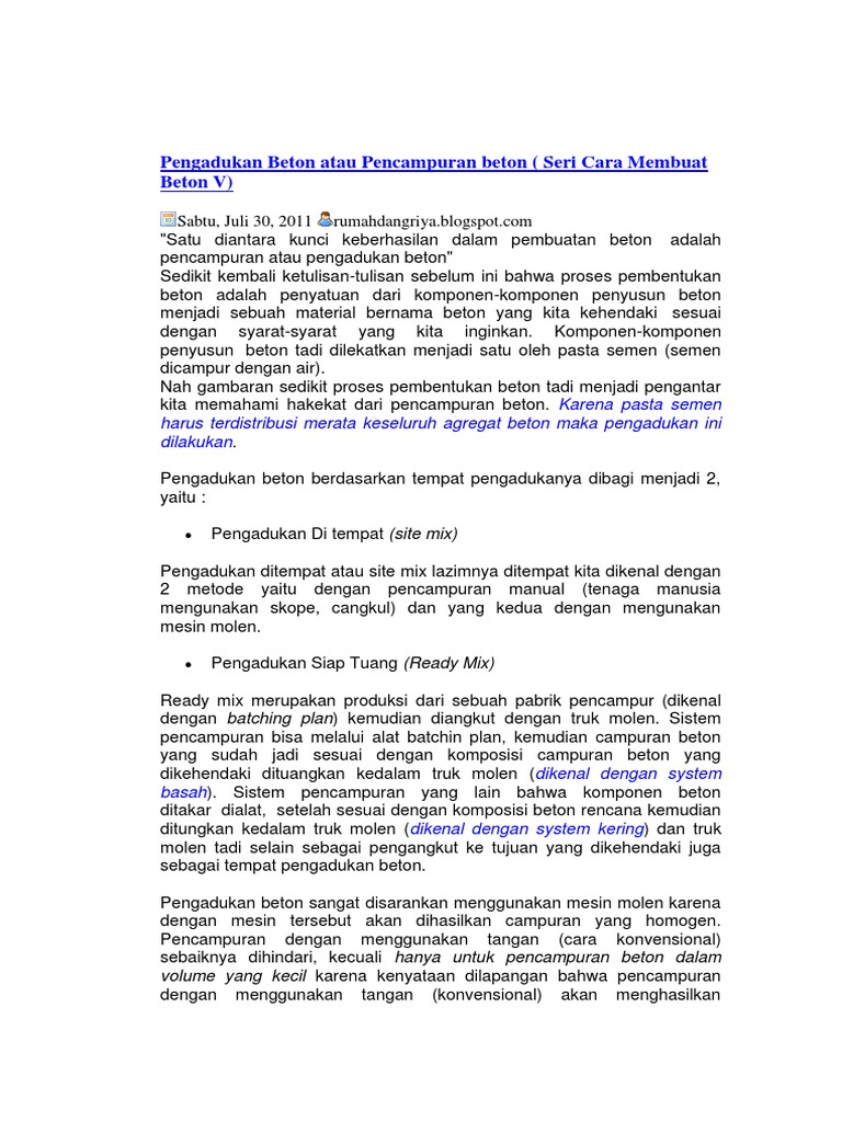 Nilai Slump Test Beton K 250 | PDF