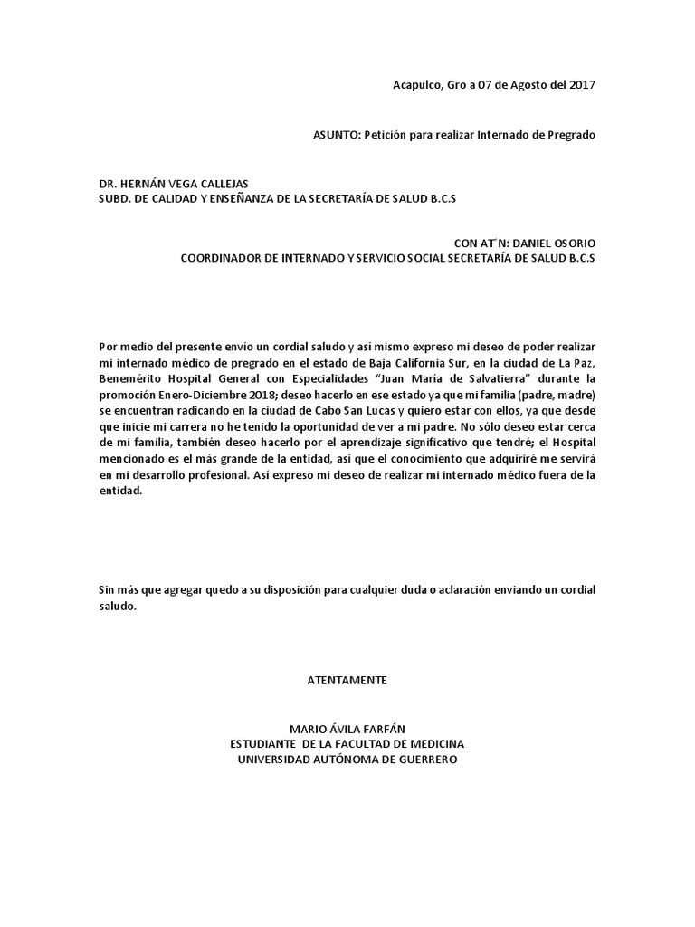 Solicitud de Plaza Internado Médico | PDF | Relaciones personales, crianza y desarrollo personal ...