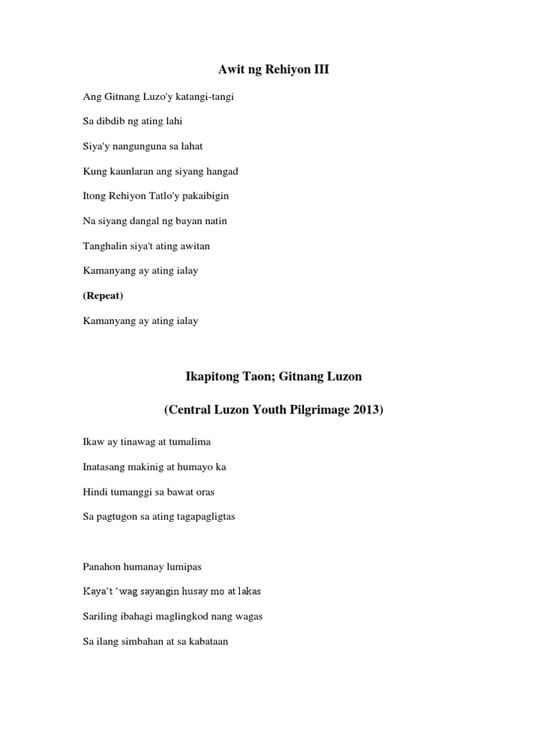 Awit NG Rehiyon III | PDF