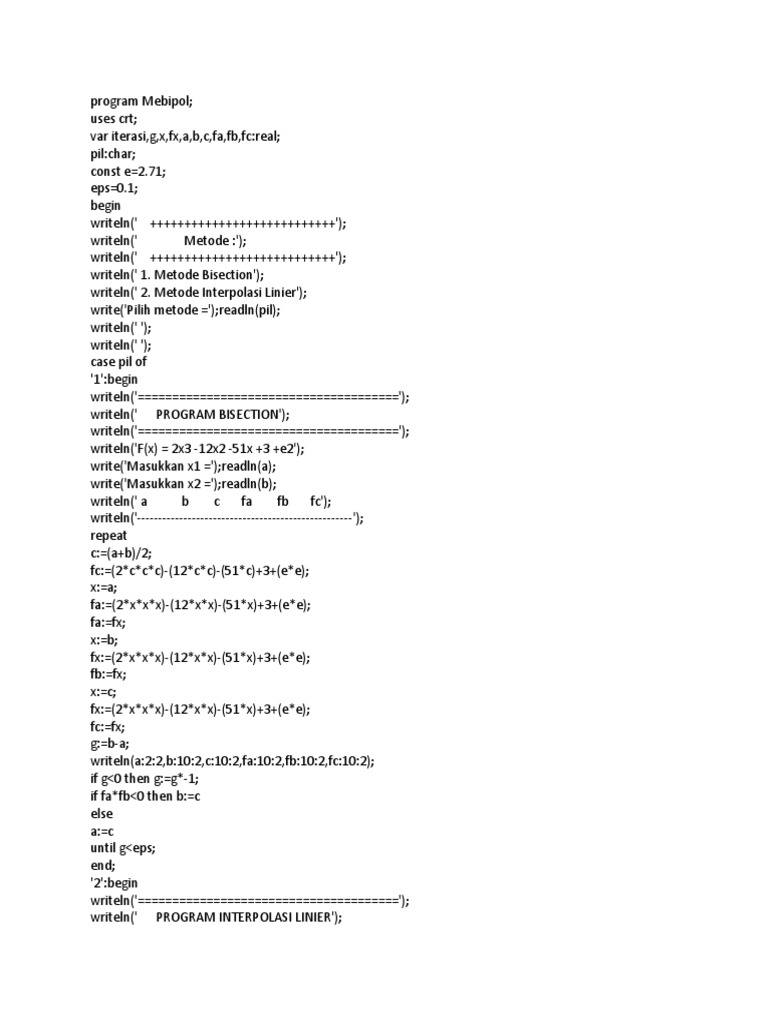 Bisection PASCAL | PDF | Computer Programming | Teaching Mathematics